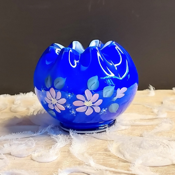 Fenton | Accents | Fenton Cobalt Blue Signed Rose Bowl | Poshmark